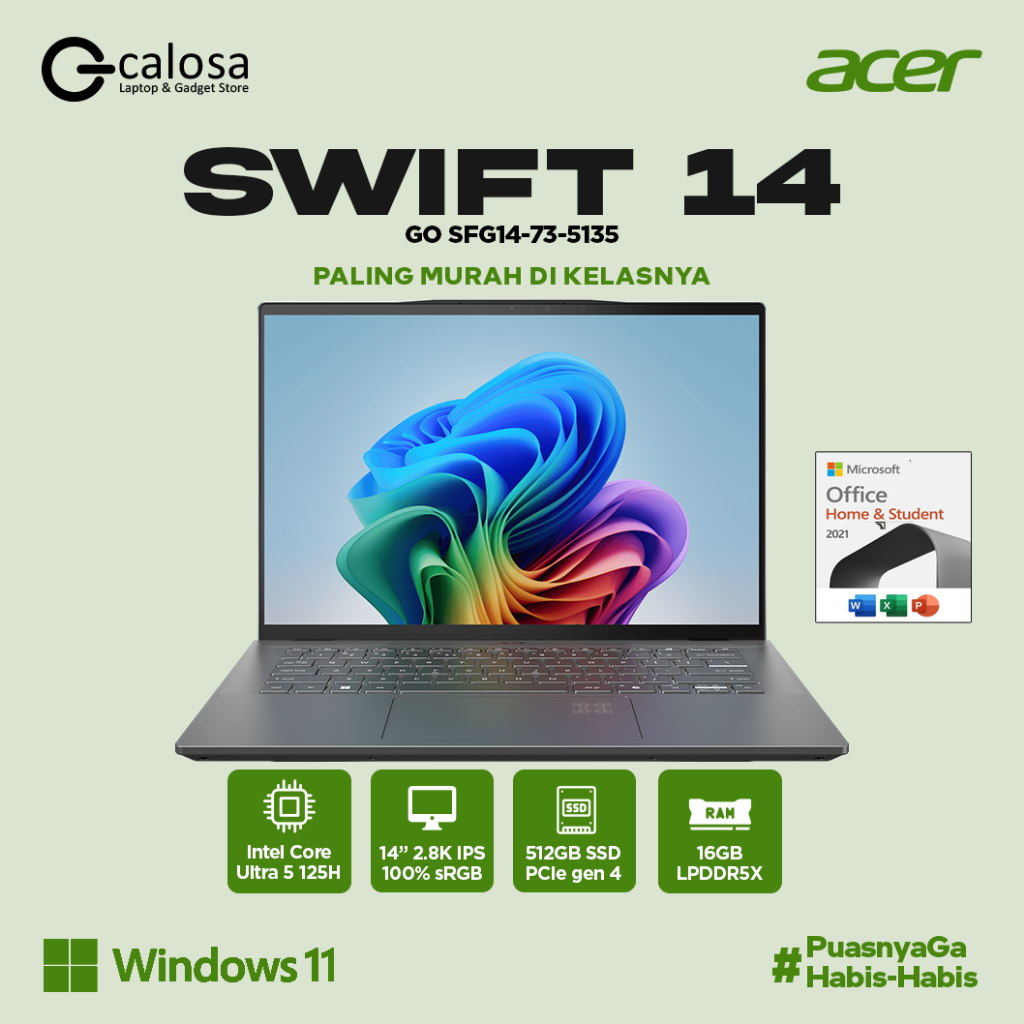 ACER SWIFT GO SFG14-73-5135 ULTRA 5-125H 14'' UMA WIN 11 PURE SILVER ...