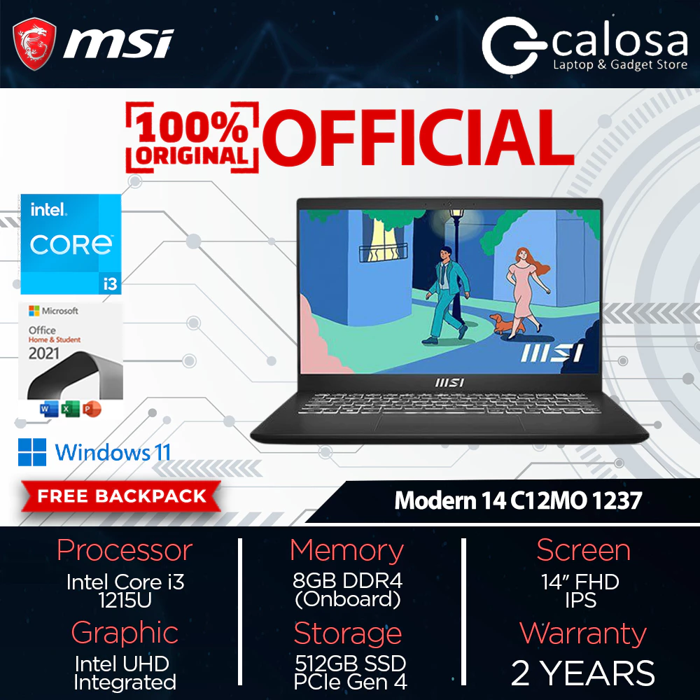 MSI Modern 14 C12MO 9S7-14J112-1237 i3-1215U 14'' UMA WIN 11 CLASSIC ...
