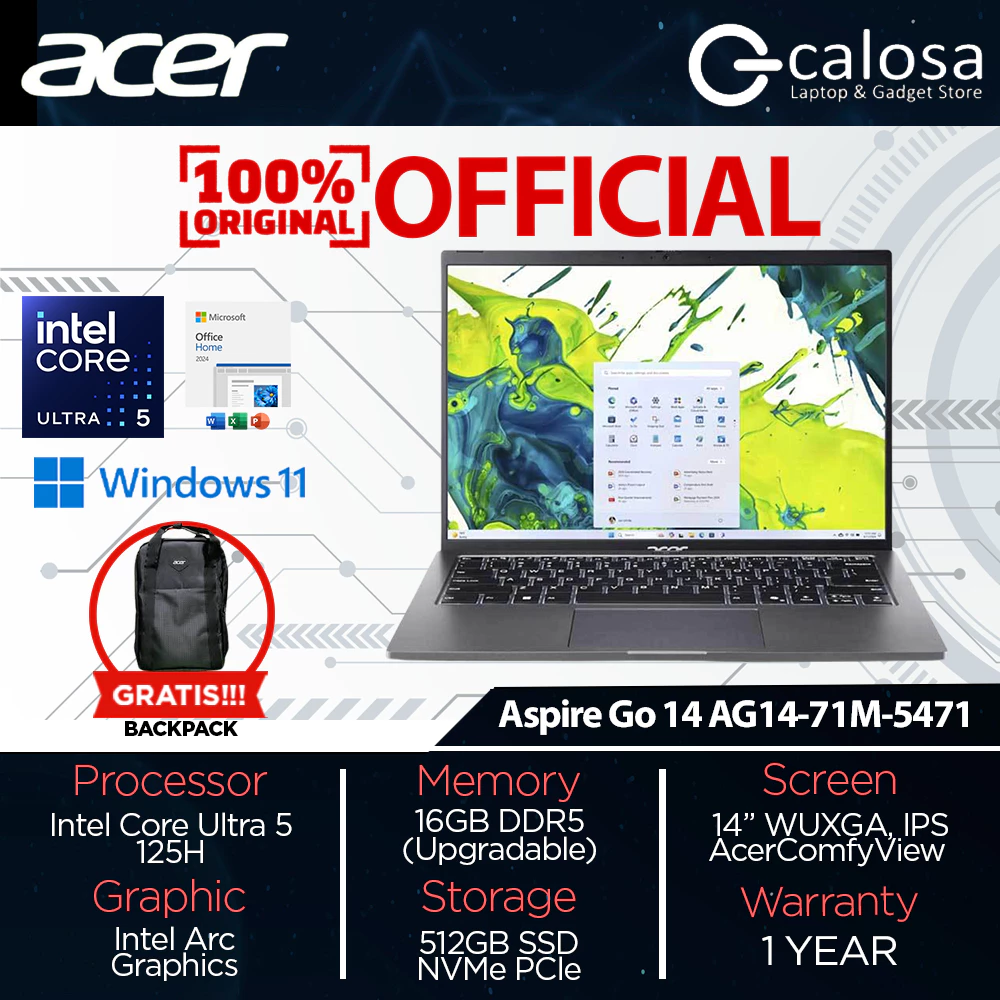 ACER ASPIRE GO AG14-71M-5471 ULTRA 5-125H 14'' UMA WIN 11 STEEL GRAY ...