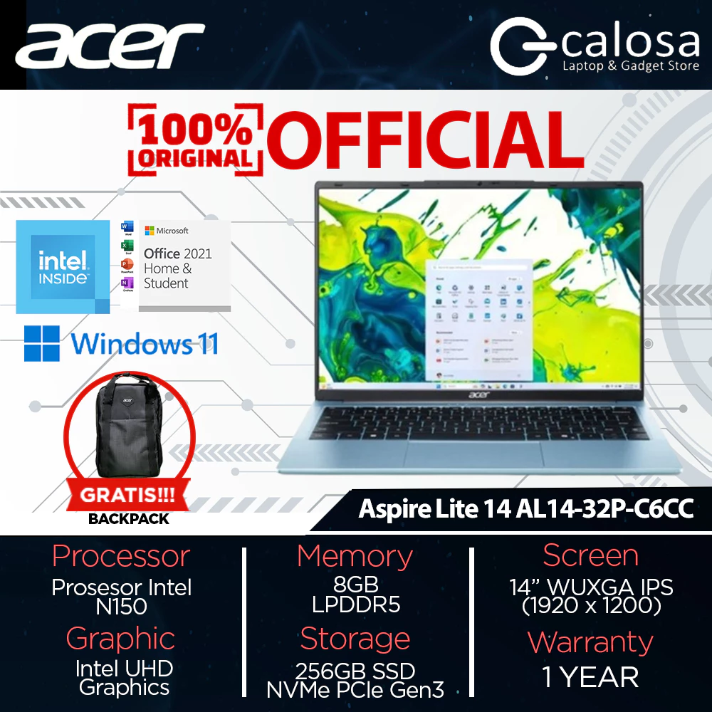 ACER ASPIRE LITE AL14-32P-C6CC N150 14'' UMA WIN 11 FRESH BLUE - CALOSA ...